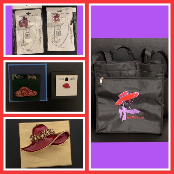 Accessories | 6 Items Red Hat Ladies Items 1 Tote 2 Purse Hangers 2 ...